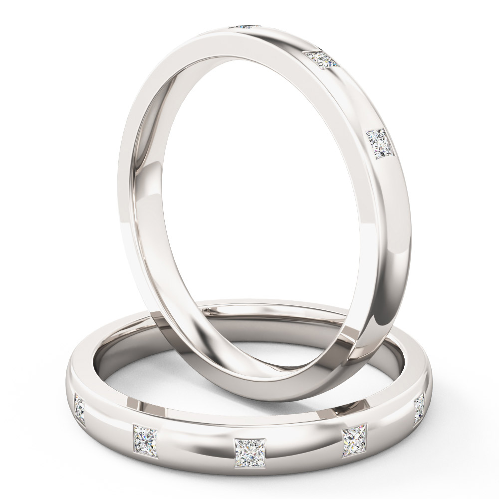 Five stone princess cut diamond courted ladies wedding ring in 18ct ...